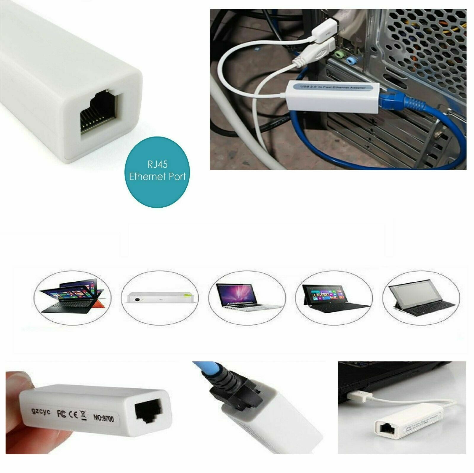 USB to Ethernet RJ45 Internet LAN Adapter Converter 10/100Mbps Network ...