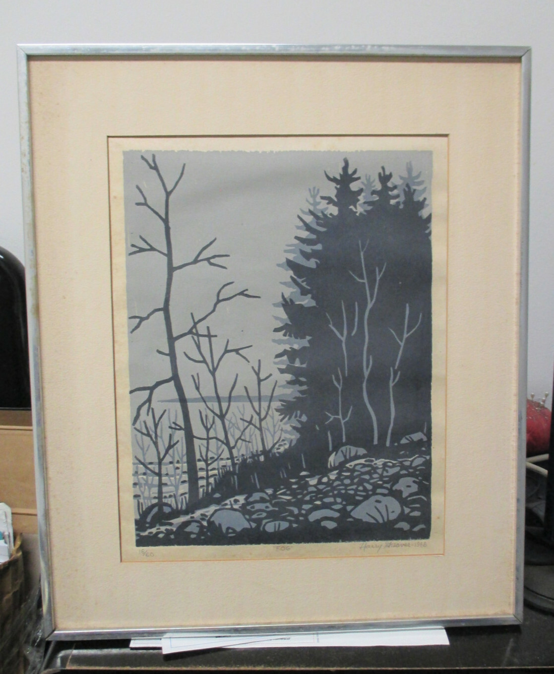 Original Color Woodcut Titled "Fog" by Harry Greaver 1968Pencil Signed ...