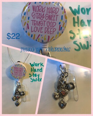 Work Hard Live Sweet Blinged Badge Reel | eBay