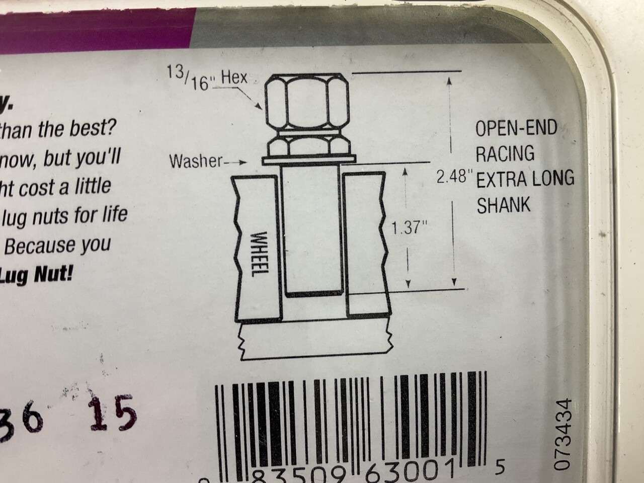McGard 63001 Hex Lug Nuts 4 / PACK, X-Long 1-3/8" Shank, 7/16-20, 2.475 ...