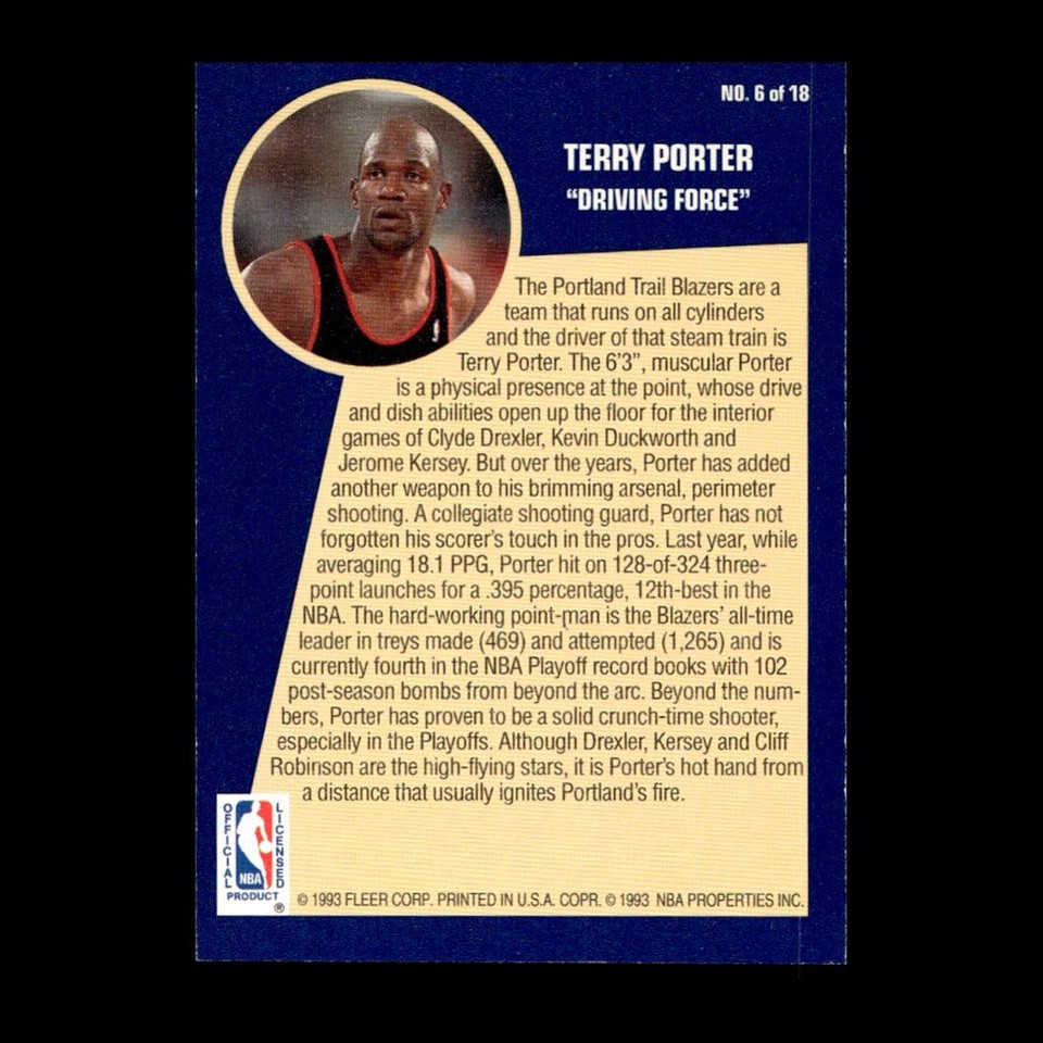 Terry Porter 1993-94 Fleer Portland Trail Blazers #6 R328M 96 | eBay