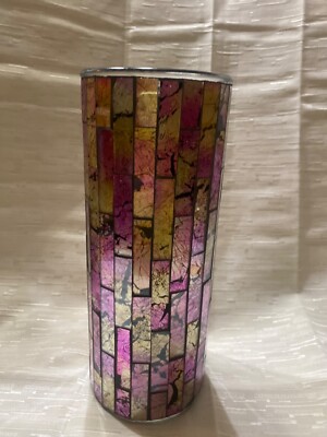 Vintage Mirror Glass Tiles Mosaic Decorative Cylinder Vase Pink Tone 10 ...