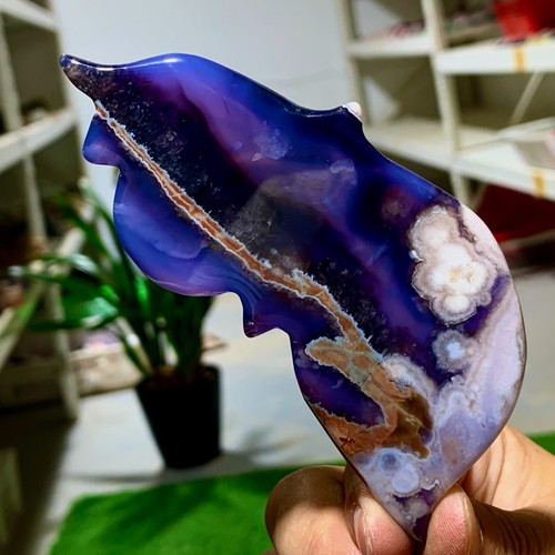 166g Natural Blue Cherry Blossom Agate Handcarved Butterfly wings ...