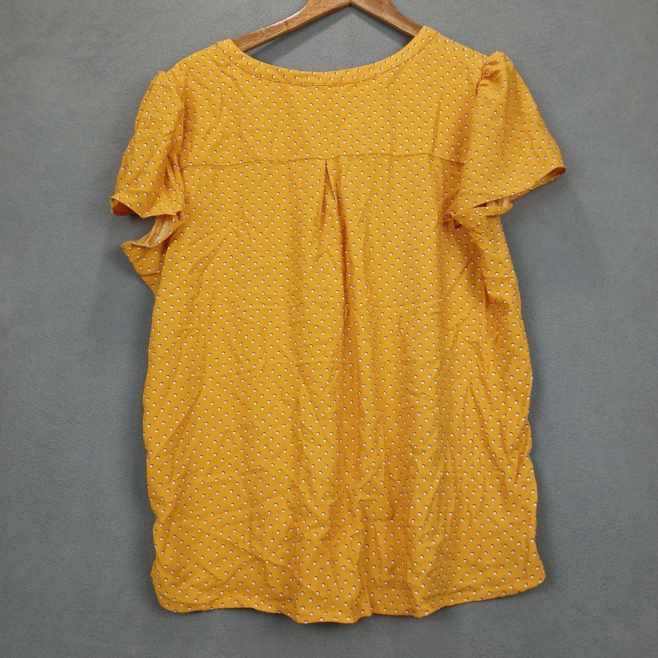 Hilary Radley Blouse Top Womens Large Yellow Polka Dot Print Split Neck ...