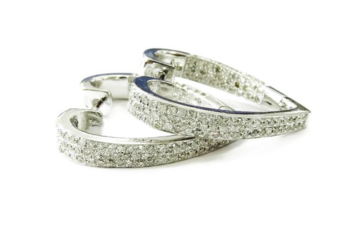 14k White Gold Diamond Heart Hoop Earrings ~ 7.0g | eBay