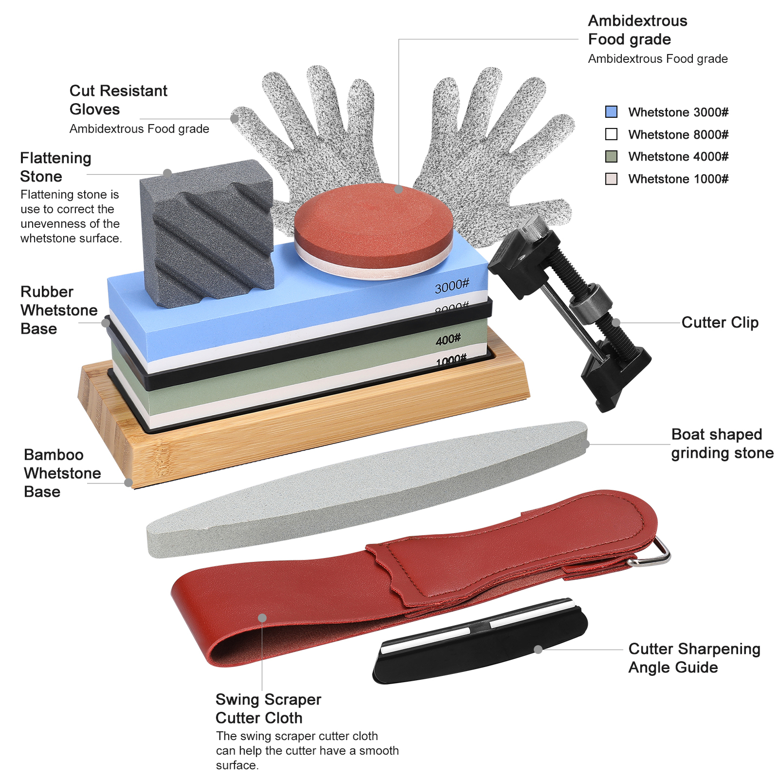 Knife Sharpening Stone Set Whetstone Sharpener Stone Set + Belt Non ...