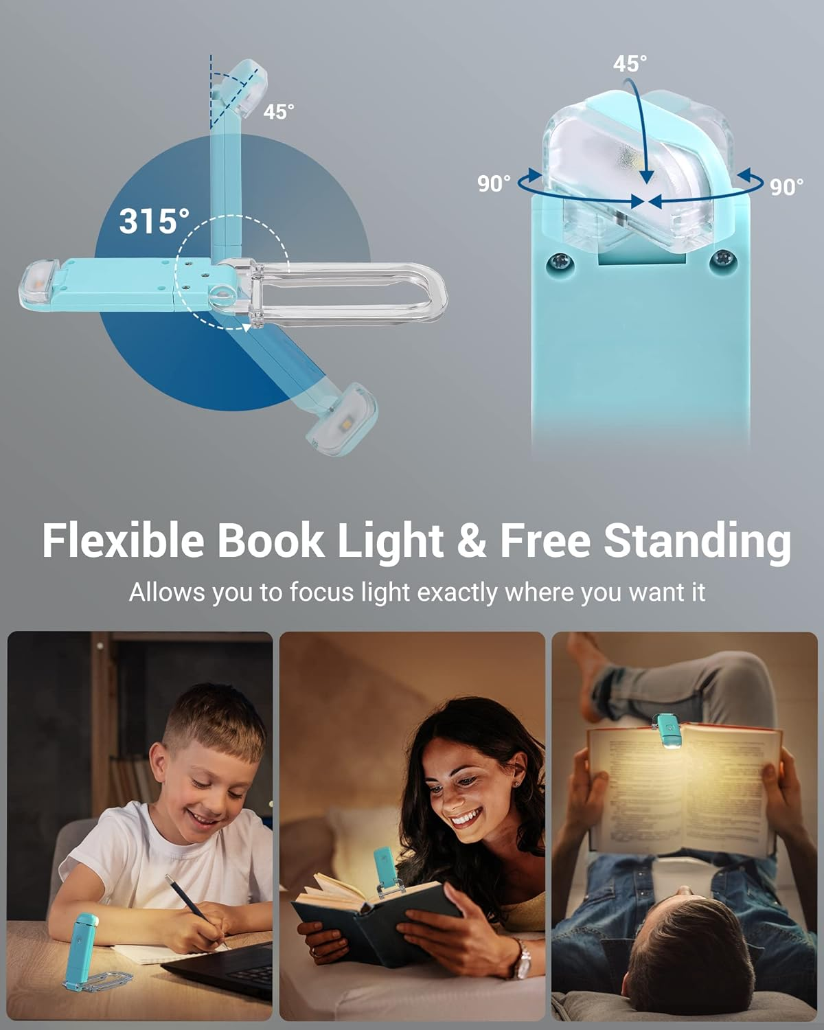 USB Rechargeable Book Reading Light, Warm White, Brightness Adjustable ...