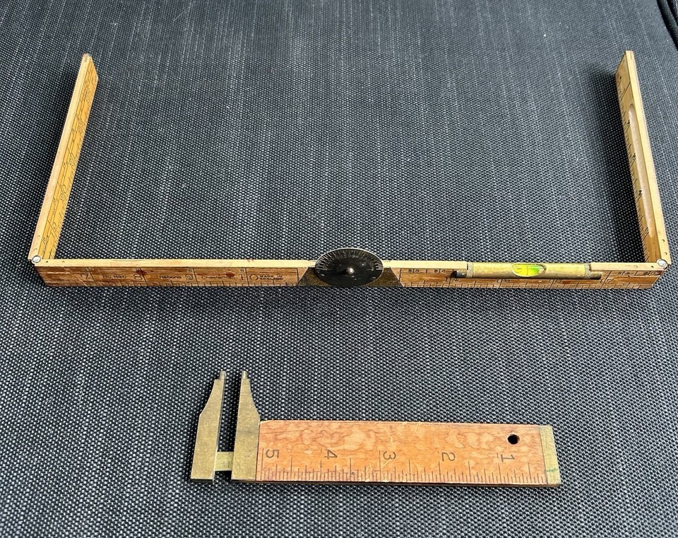RABONE 1190 BOXWOOD BRASS 24” RULER W/ LEVEL + Stanley 136 1/2 Caliper ...