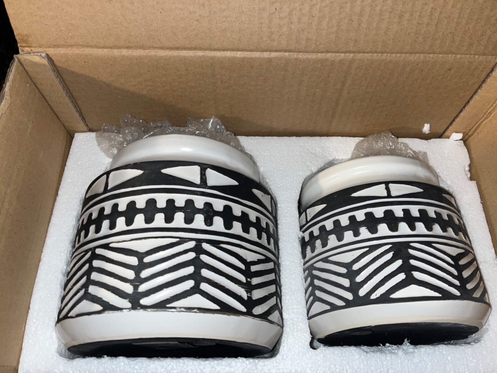 Zimlay Set Of 2 Geometric Jars black and white | eBay