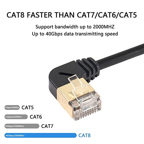 90 Degree Left Angle Cat8 LAN Cable RJ45 Male to Female Shielded ...