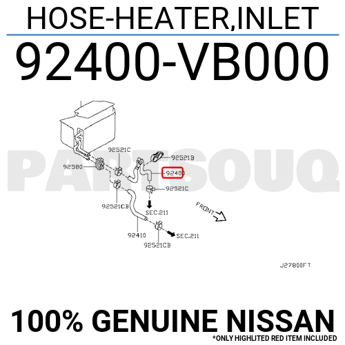 92400VB000 Genuine Nissan HOSE-HEATER,INLET 92400-VB000 | eBay