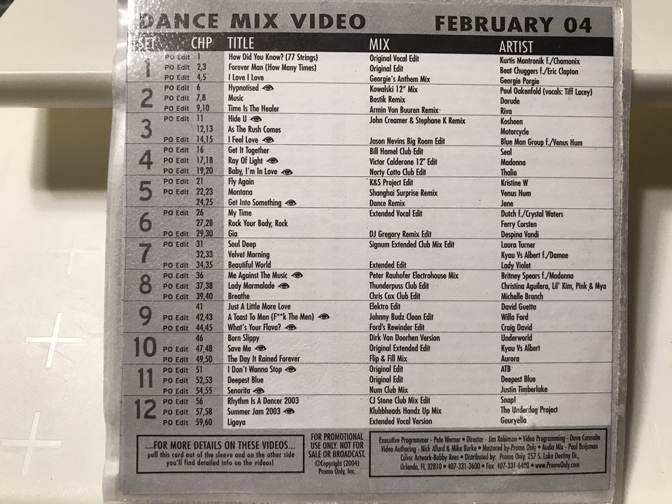 rare DVD sleeve PROMO ONLY Dance Mix Video 2004 February Madonna Thalia ...