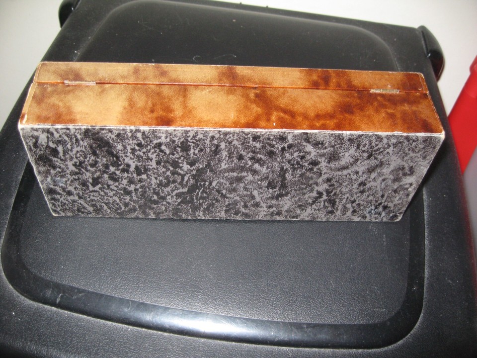 Vintage Bakelite box hinged lid, clasp fastening in front long mottled ...