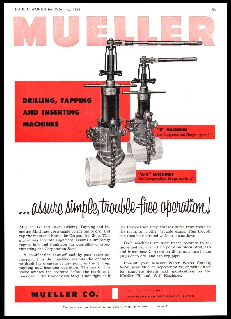 1955 Mueller Drilling, Tapping Machines-Decatur IL Vintage trade print ...