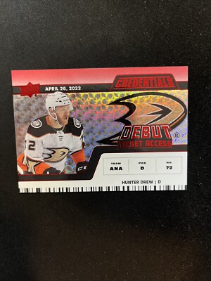 22-23 UD Credentials Hockey Debut Ticket Access Red 116 Hunter Drew ...