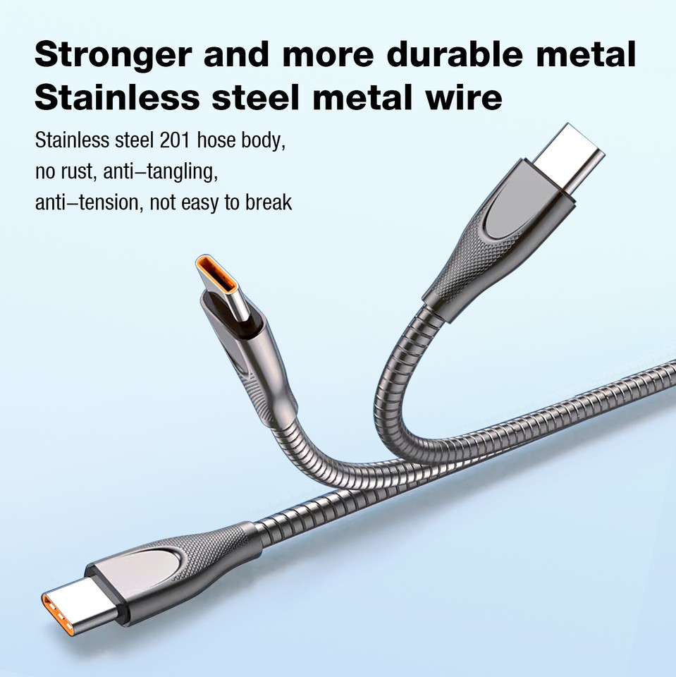 Metal USB-C to USB-C Cord Chew Proof-3.3FT 60W PD Fast Charging &Data ...