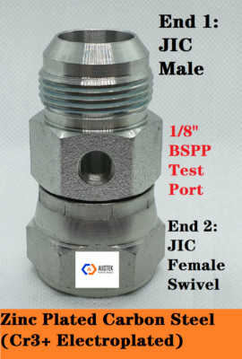 JIC Male / Female x Test Port 1/8" BSPP/F - Test Point Tee - Hydraulic ...