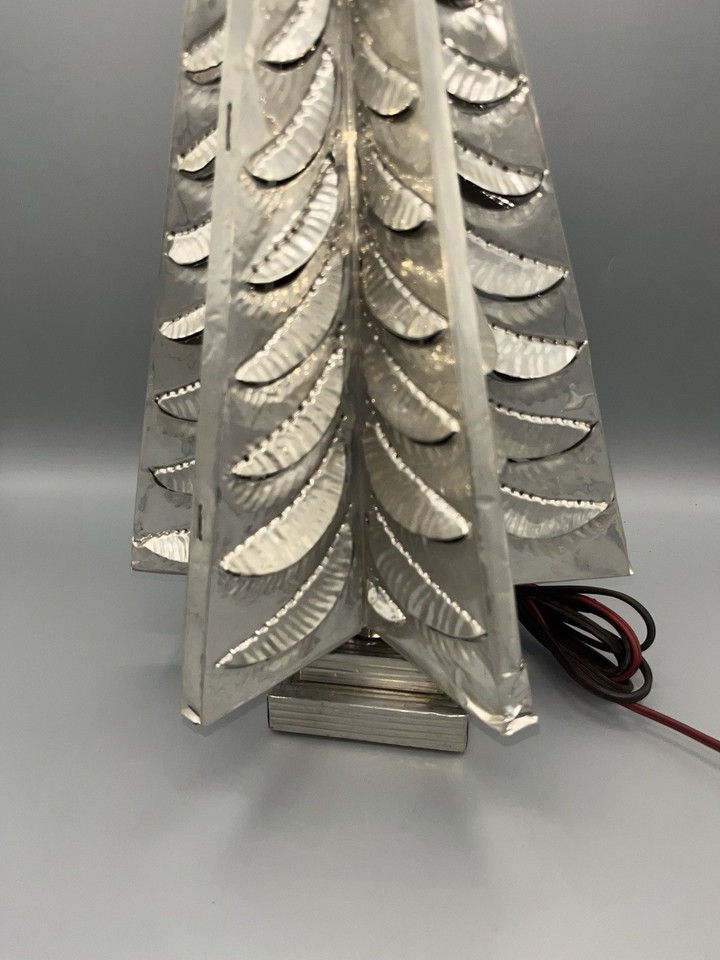 Vintage Punched TIN CHRISTMAS Tree -Table Top Lighted Tree 15” H- Read ...