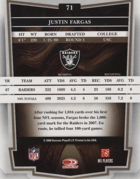 2008 Donruss Classics Justin Fargas #71 for sale | eBay
