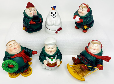 Vtg Department 56 Merry Makers Snowman Friar Christmas Monks Sledding ...