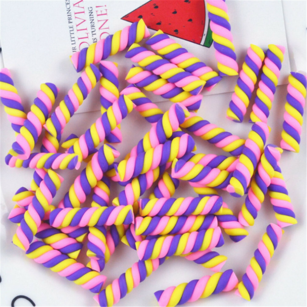 Pack of (x20) Polymer Clay Cabochons Twisted Candy Sticks Marshmallows ...