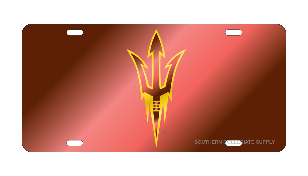 ASU ARIZONA STATE UNIVERSITY Pitchfork Mirrored License Plate / Car Tag ...