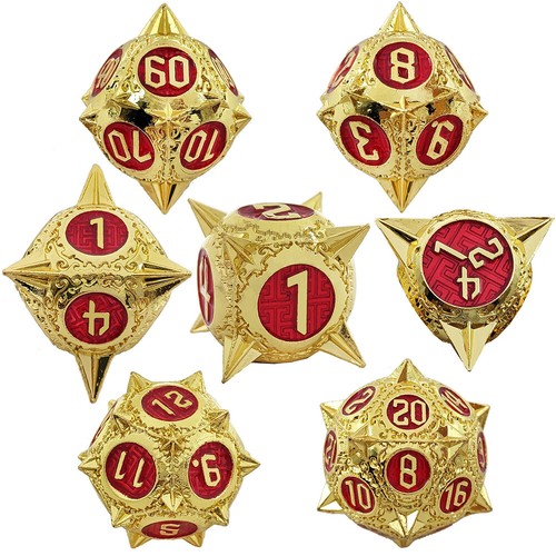 D4-D20 Polyhedral Dice Set Metal Red Gold DND Dungeons and Dragons D&D ...