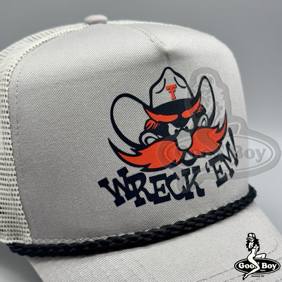 Texas Tech Hat Retro Grey Mesh Trucker Rope Cap Vintage Red Raiders ...