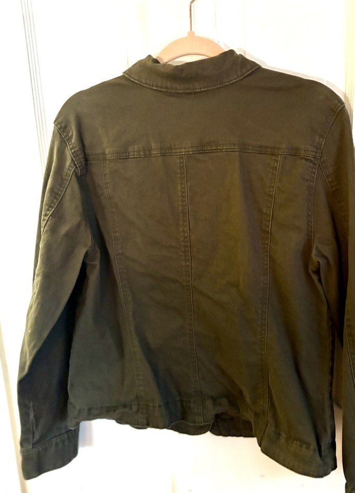 Charter Club Jacket Women's XL dark green stretch Utility Button Front ...