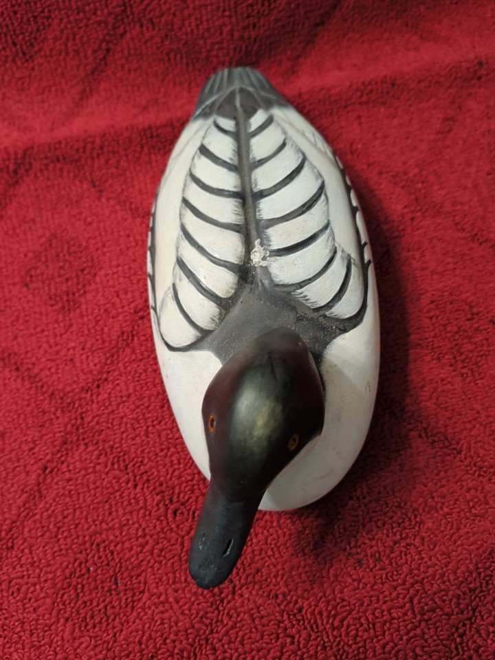 Duck Decoy Wooden Hand Carved 1985 Painted Glass Eye Vintage | eBay