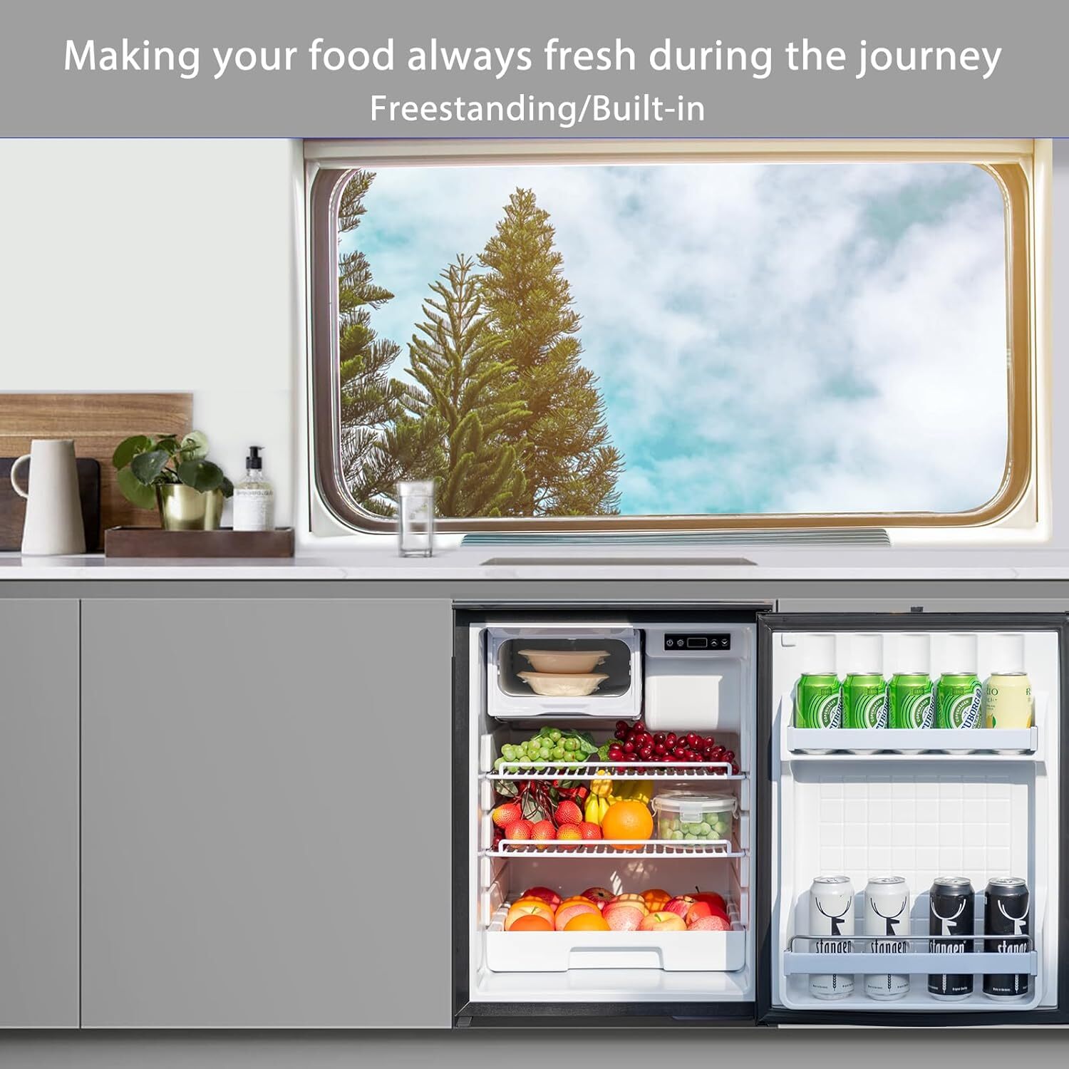 SMAD 3 Cu.Ft RV Refrigerator, 85L RV Fridge with Freezer, Compact DC 12 ...