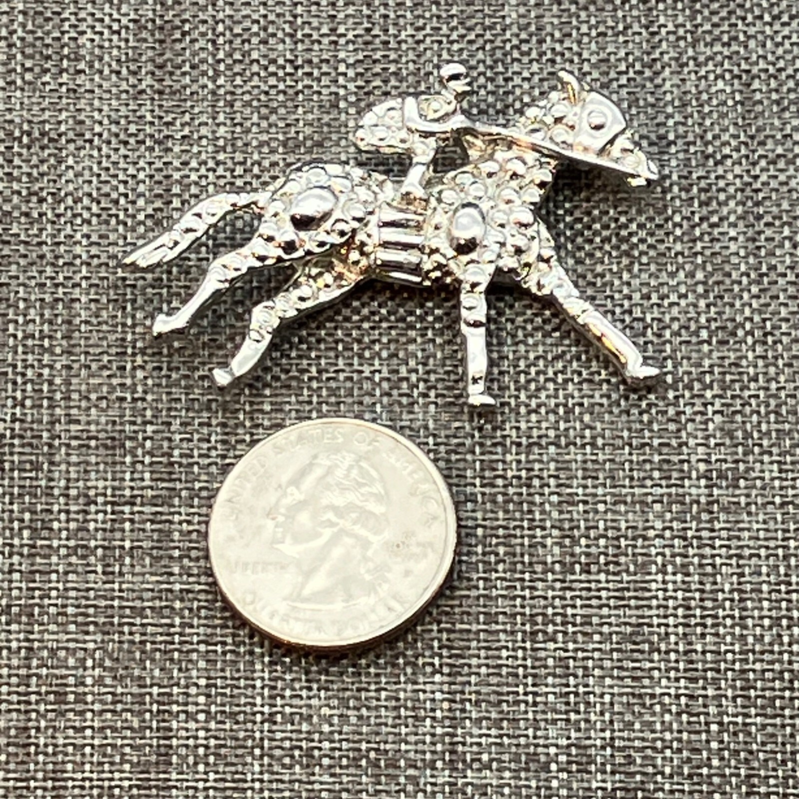 Vintage Horse Jockey Brooch Pin Silver Textured Bumpy… - Gem