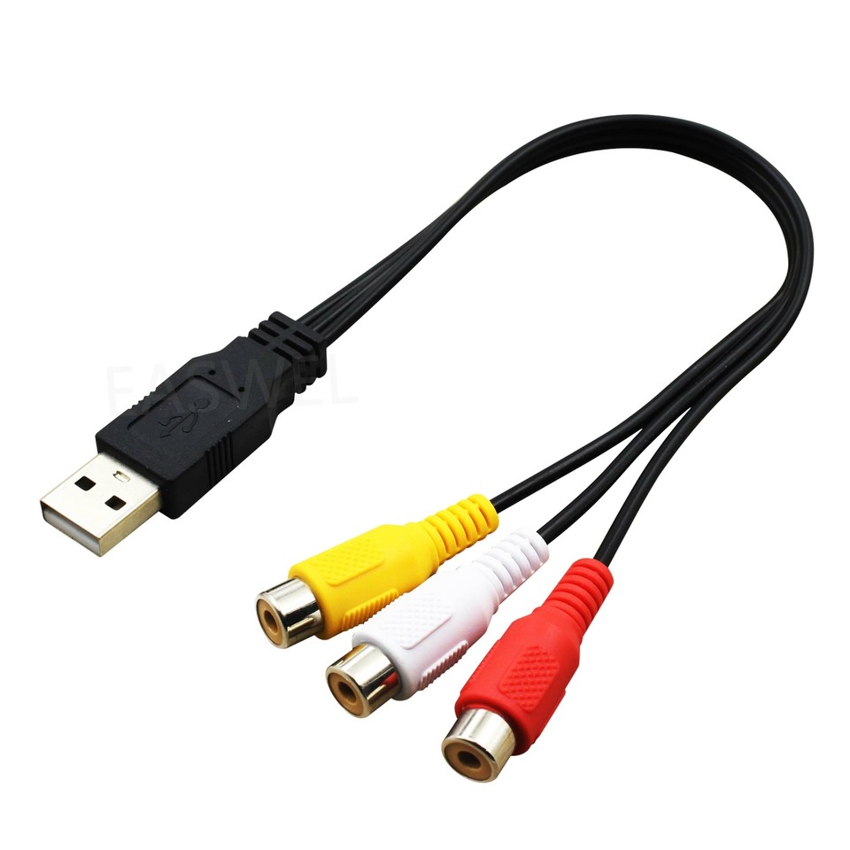 HDTV TV USB 2.0 USB Male To 3-RCA Female Converter Cable Video Adapter ...