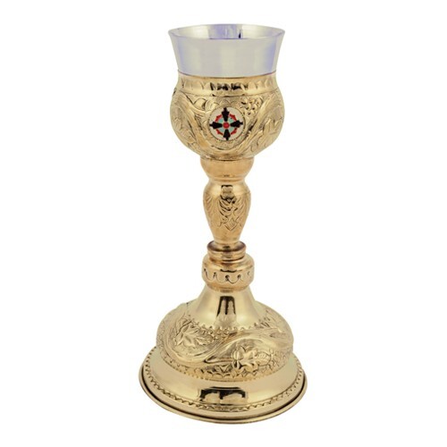 17 1/4" Brass Inox Cup Engraved Enamel Deco Greek Orthodox Byzantine ...