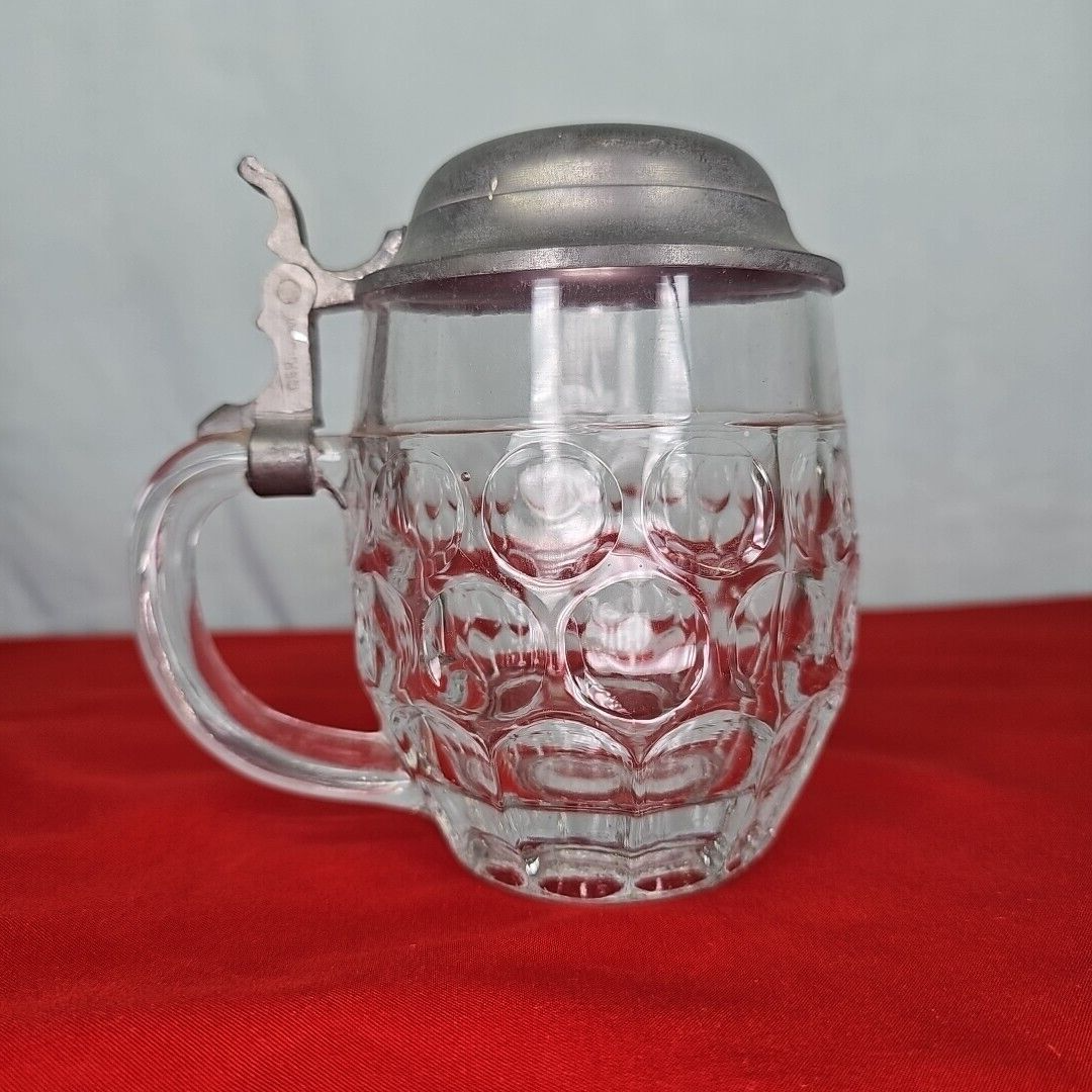 Beer Stein Set of 6 Bubble Tankard Jug Germany Dimpled Glass & Pewter ...