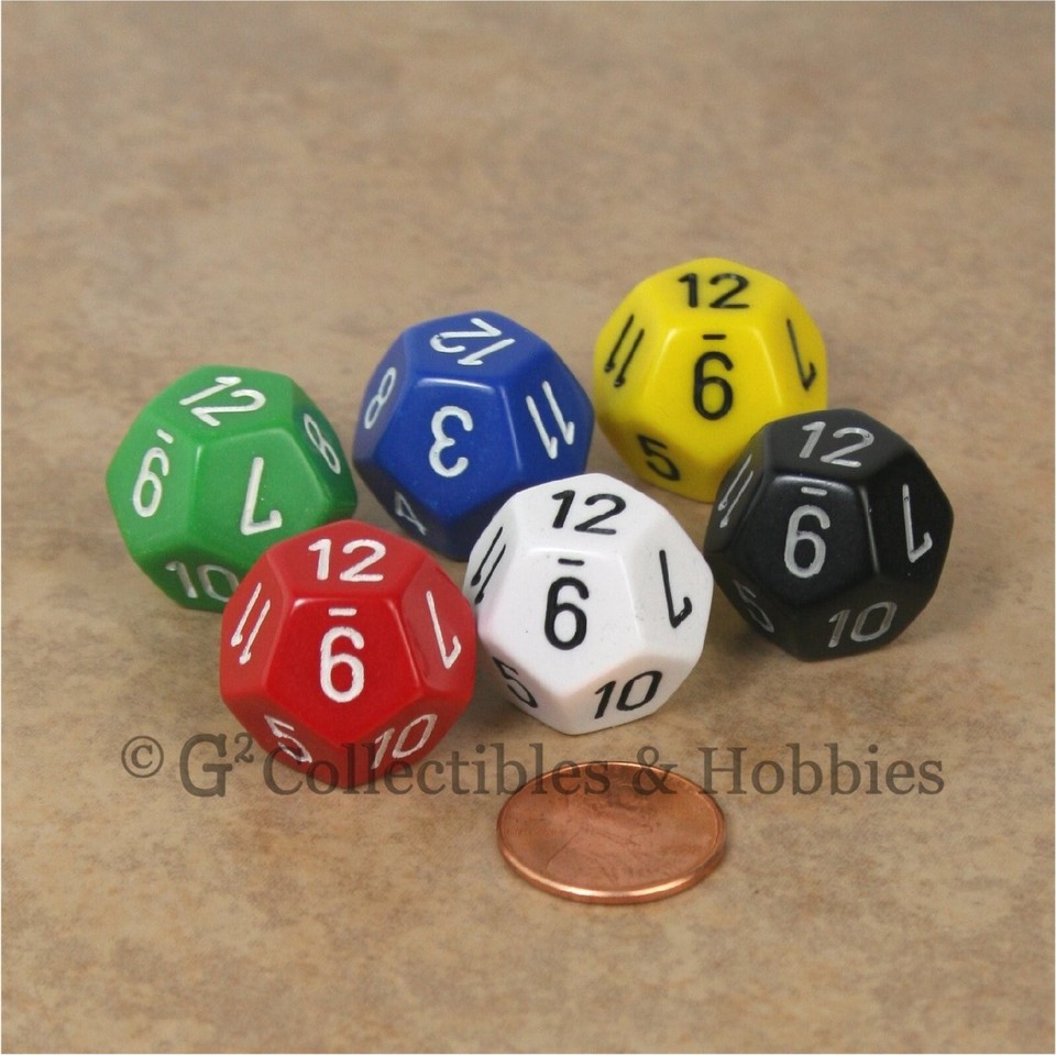 NEW Set of 6 D12 Dice - 6 Colors RPG D&D Game Twelve Sided Numbers ...