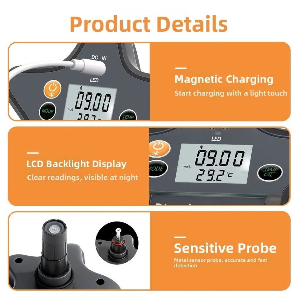 Wireless Dissolved Oxygen Meter Portable DO Tester with Backlight LCD ...