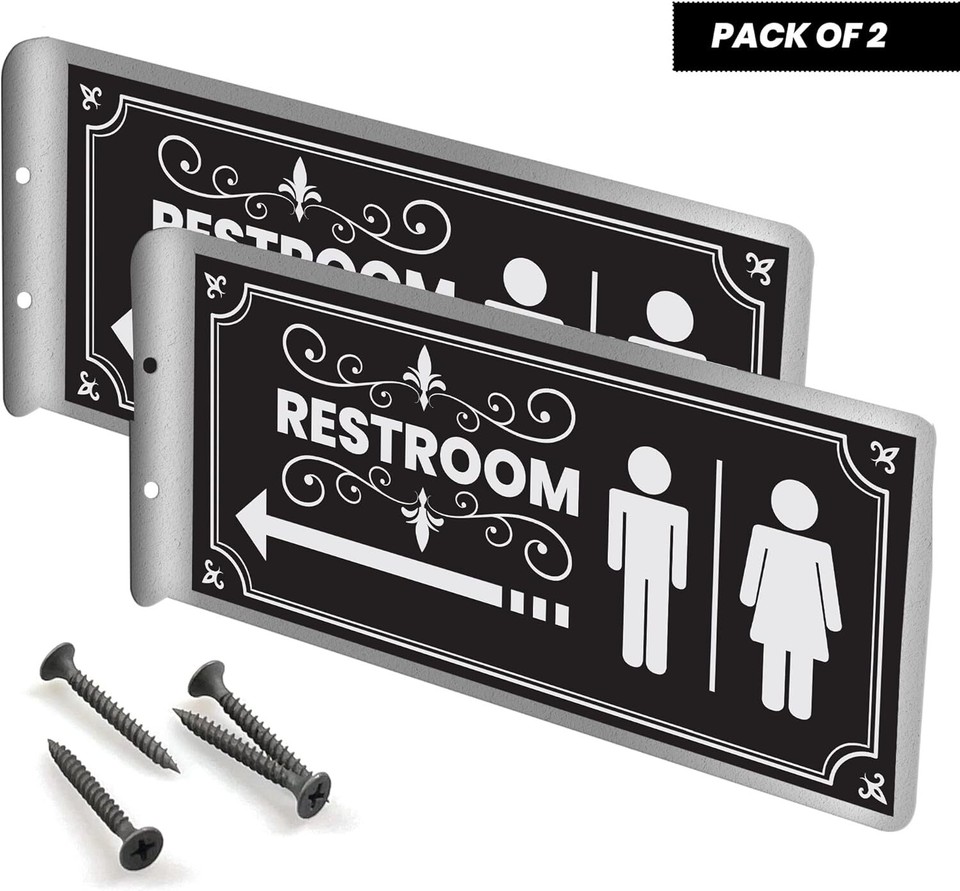 DOUBLE SIDED ALUMINUM RESTROOM SIGNS (2 PACK) METAL BATHROOM SIGNS FOR ...