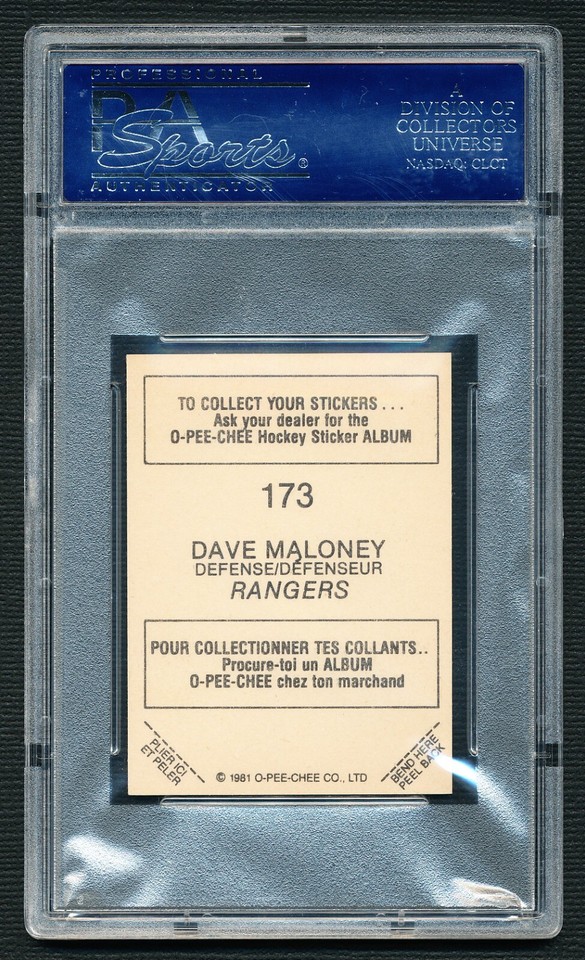 1981 OPC HOCKEY STICKER 1st YEAR DAVE MALONEY 173 NEW YORK RANGERS PSA ...