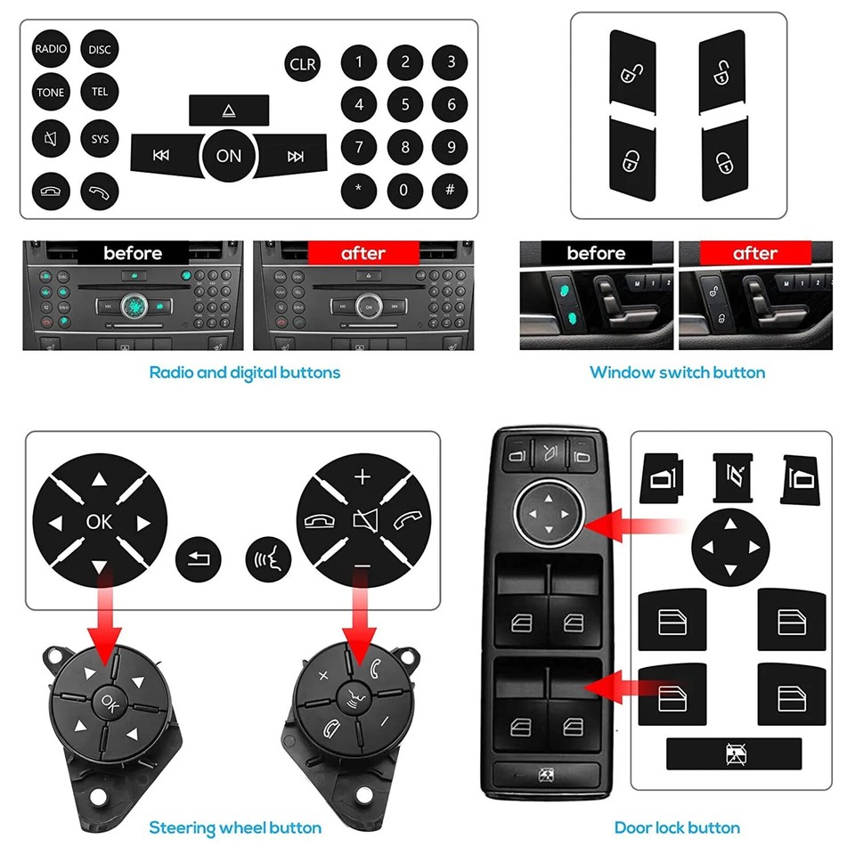 Button Repair Kits Window Switch Sticker For Mercedes-Benz C250 CLA200 ...