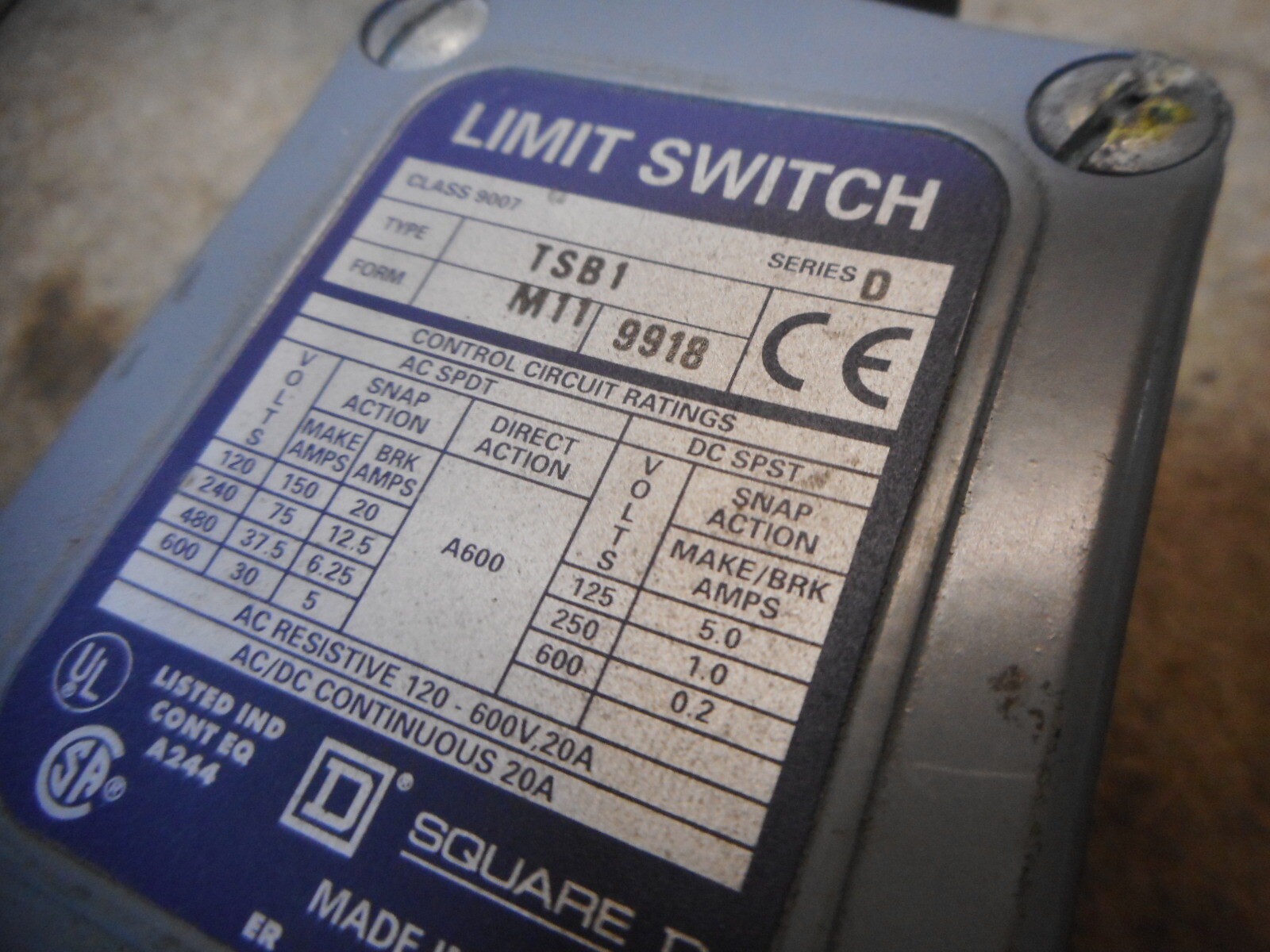 SQUARE D HEAVY DUTY LIMIT SWITCH -- FORM M11 -- 9007-TSB1 | eBay