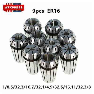 New 9Pcs ER16 Spring Collet Set For CNC Milling Lathe Tool Engraving ...