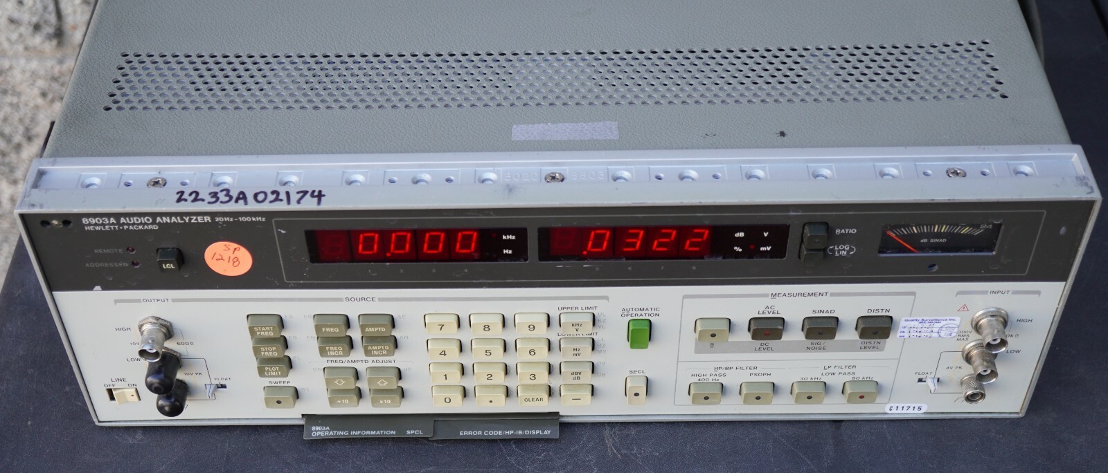 HP Agilent 8903A Audio Analyzer **OPT H02** Hard to Find | eBay
