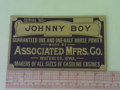 Associated The Johnny Boy Engine reproduction Name Plate tag Nameplate ...