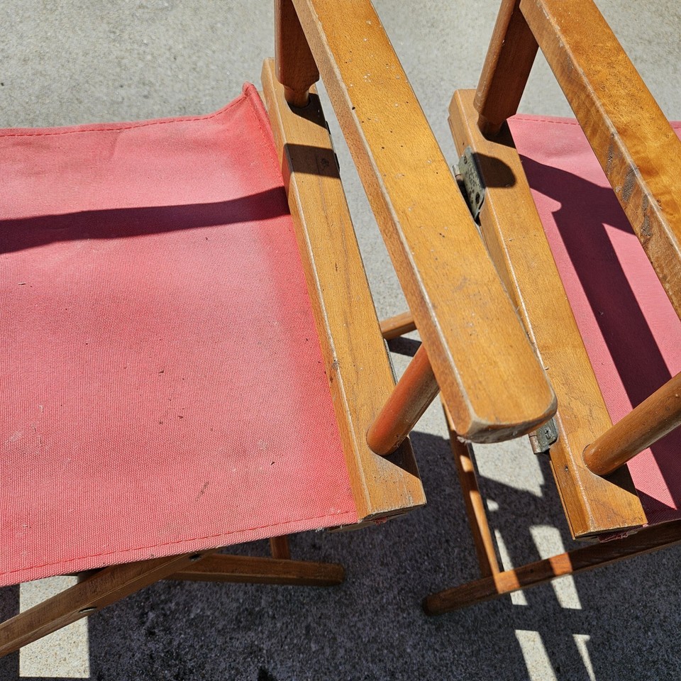Vintage Wooden Frame Folding Directors Chairs Commander Red | eBay