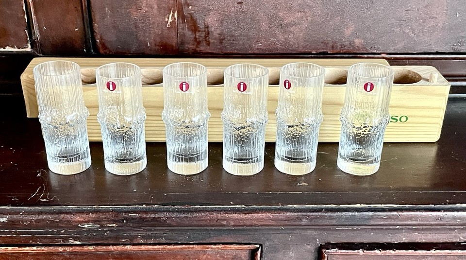 Rare Set 6 Vintage Iittalia Nova Schnapps Glasses, Original Wooden Box ...