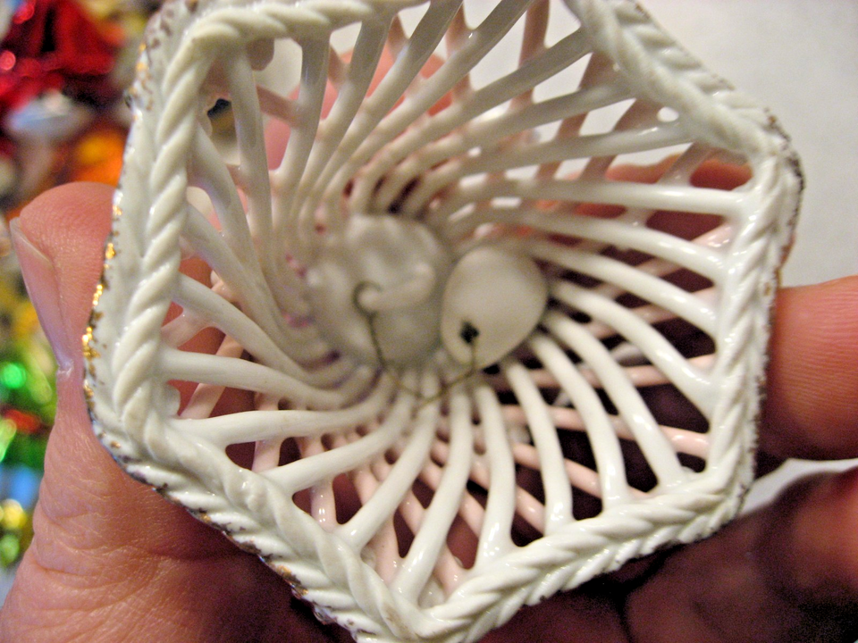 Vtg Pink & White Trellis Bell with Flowers Porcelain Christmas Ornament ...