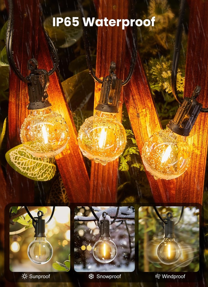 Brightown LED String Light Outdoor 50ft 25 G40 Bulbs Dimmable ...