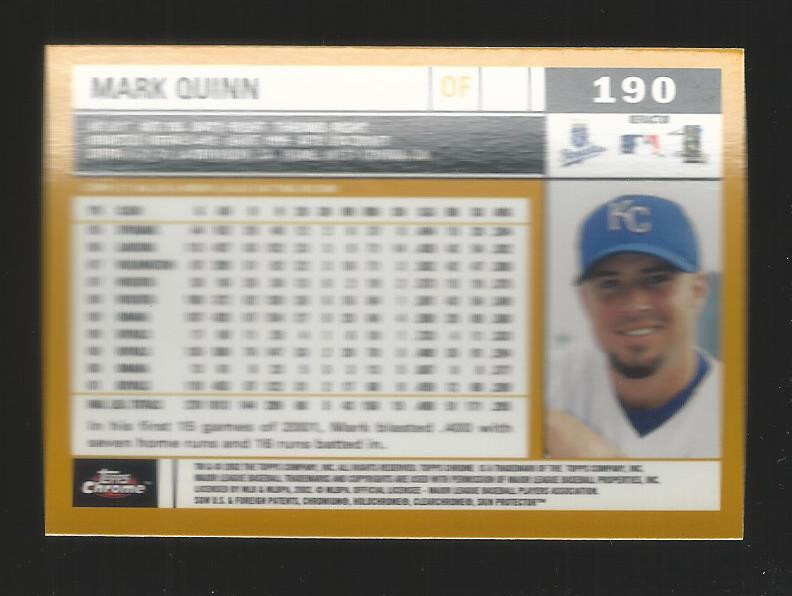 2002 Topps Chrome Mark Quinn Royals #190 Gold Refractor Rare Short ...
