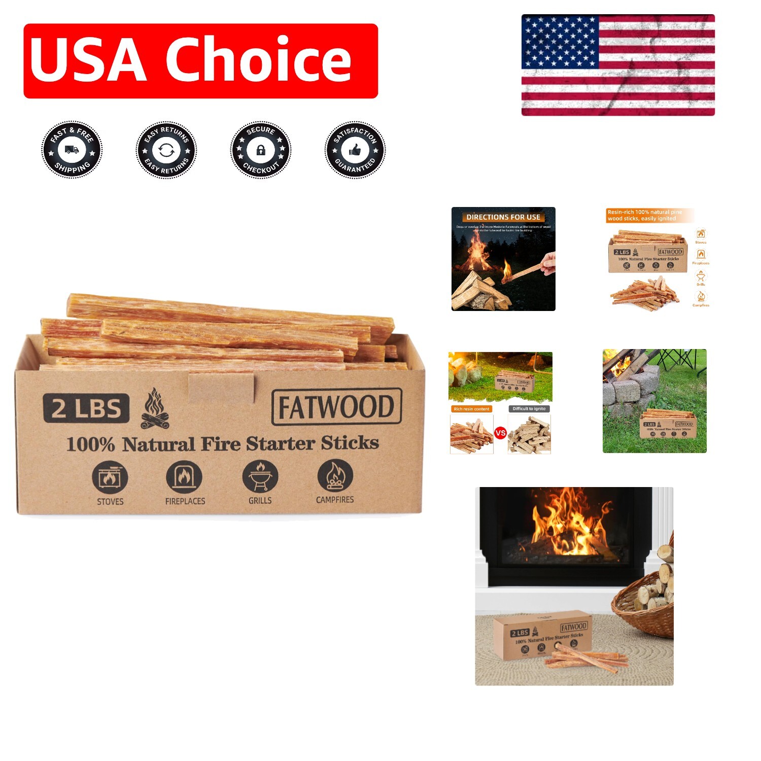 Versatile 2 lbs Fatwood Fire Starter Sticks for Fireplaces, Stoves ...